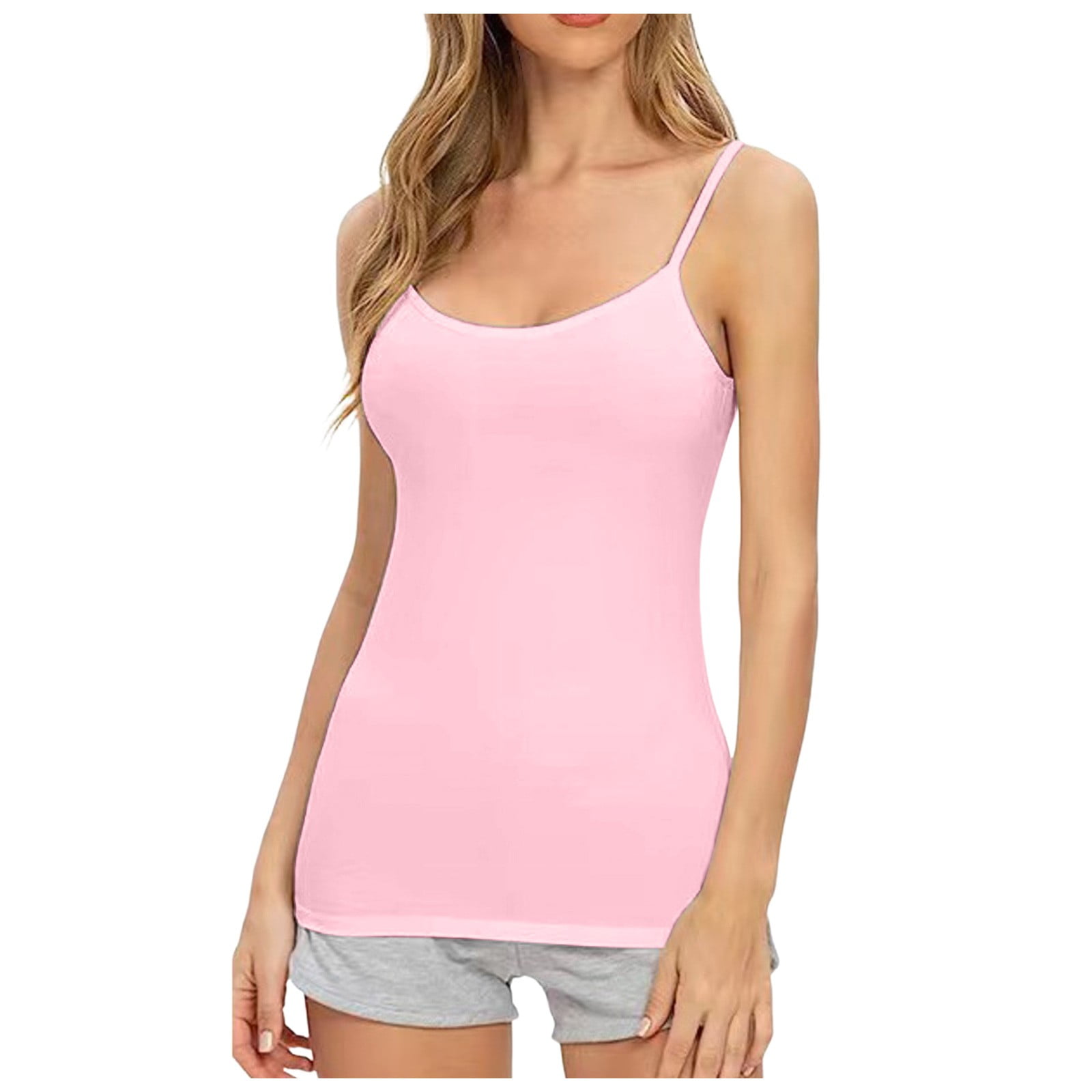 2-In Shapewear Tank Top Plus Size Pleated V Neck Wide Strap Tank Tops ...