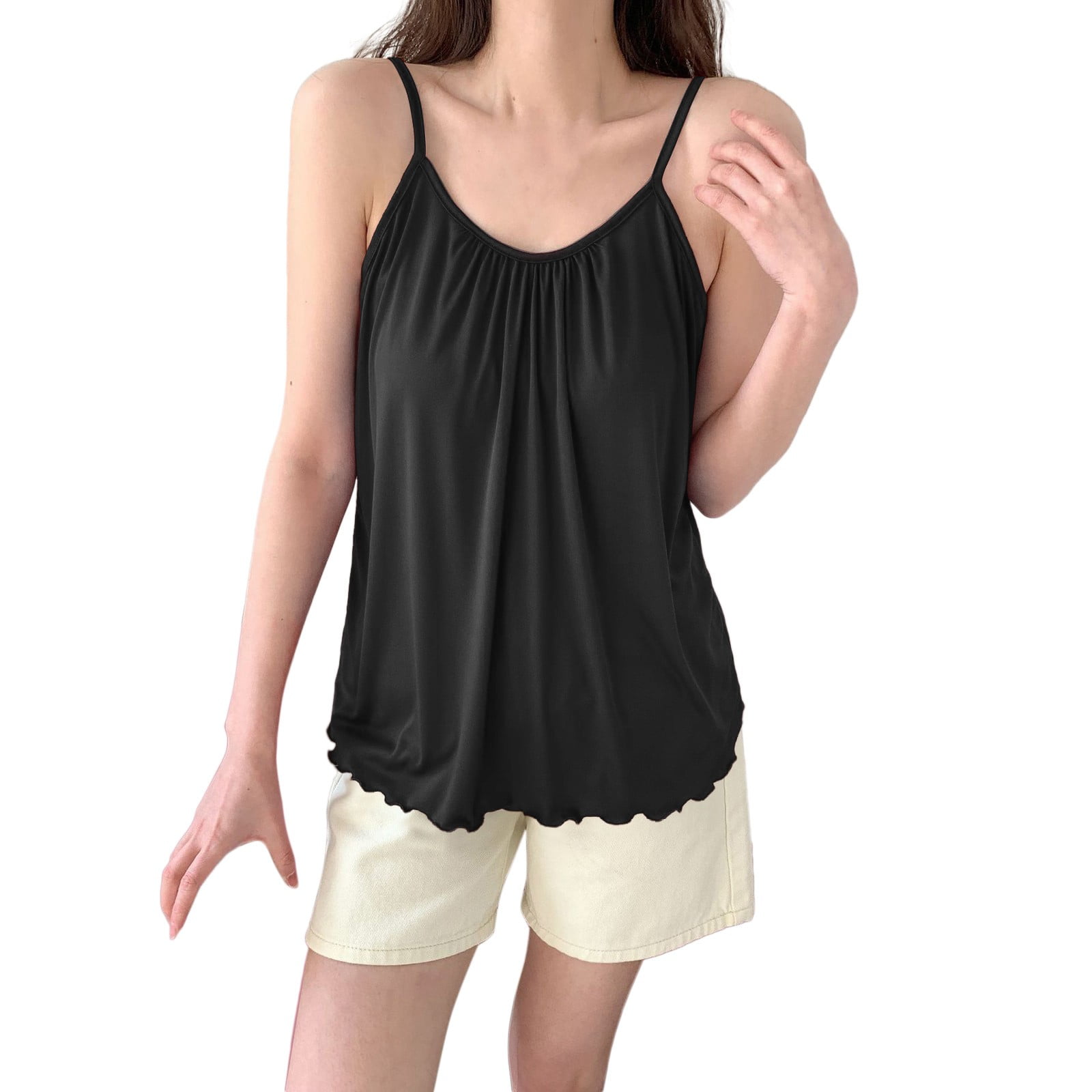 2-In Tank Top with Built In Bra Ribbed Casual Basic Thick Strap Slim ...