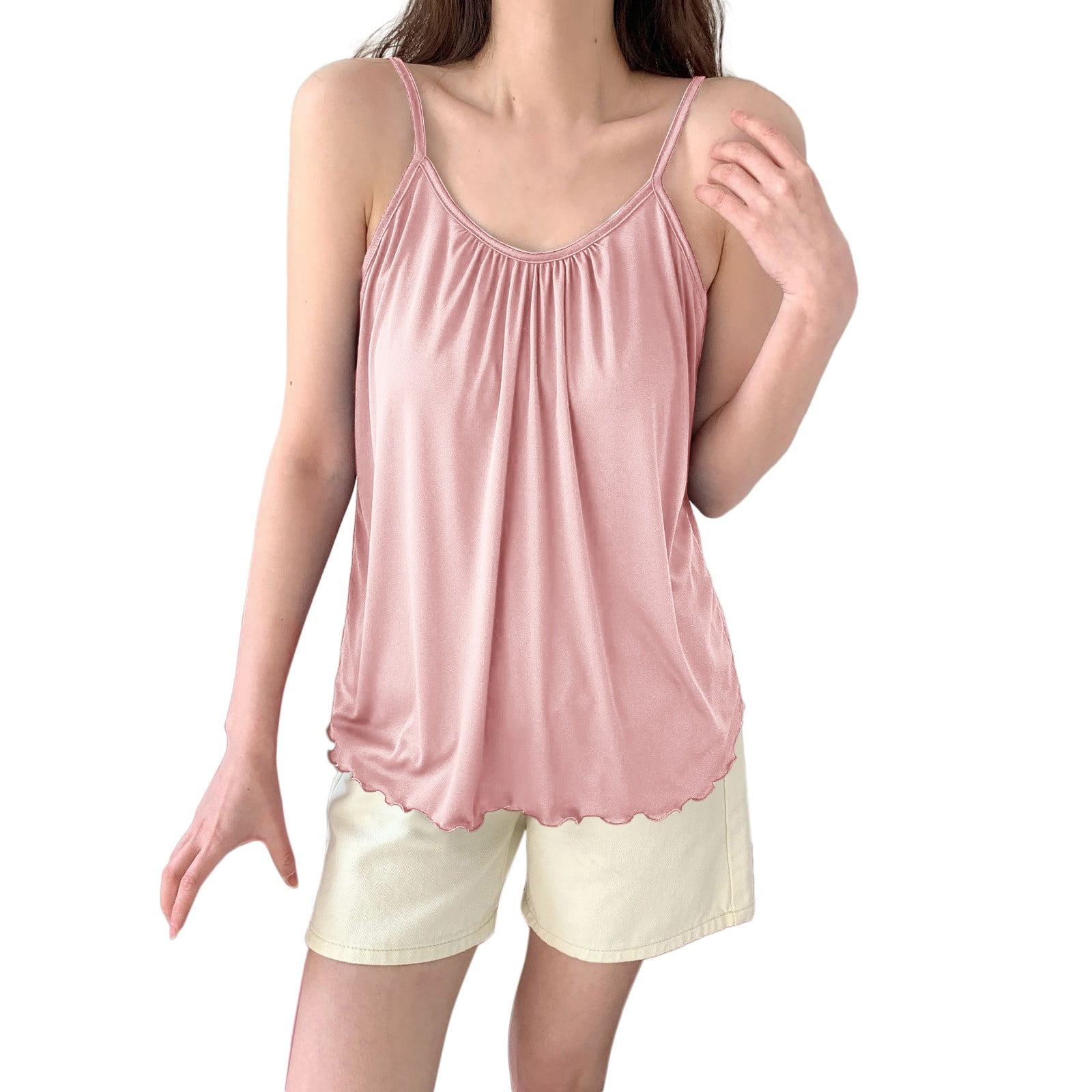 2-In Tank Top with Built In Bra Ribbed Casual Basic Thick Strap Slim ...