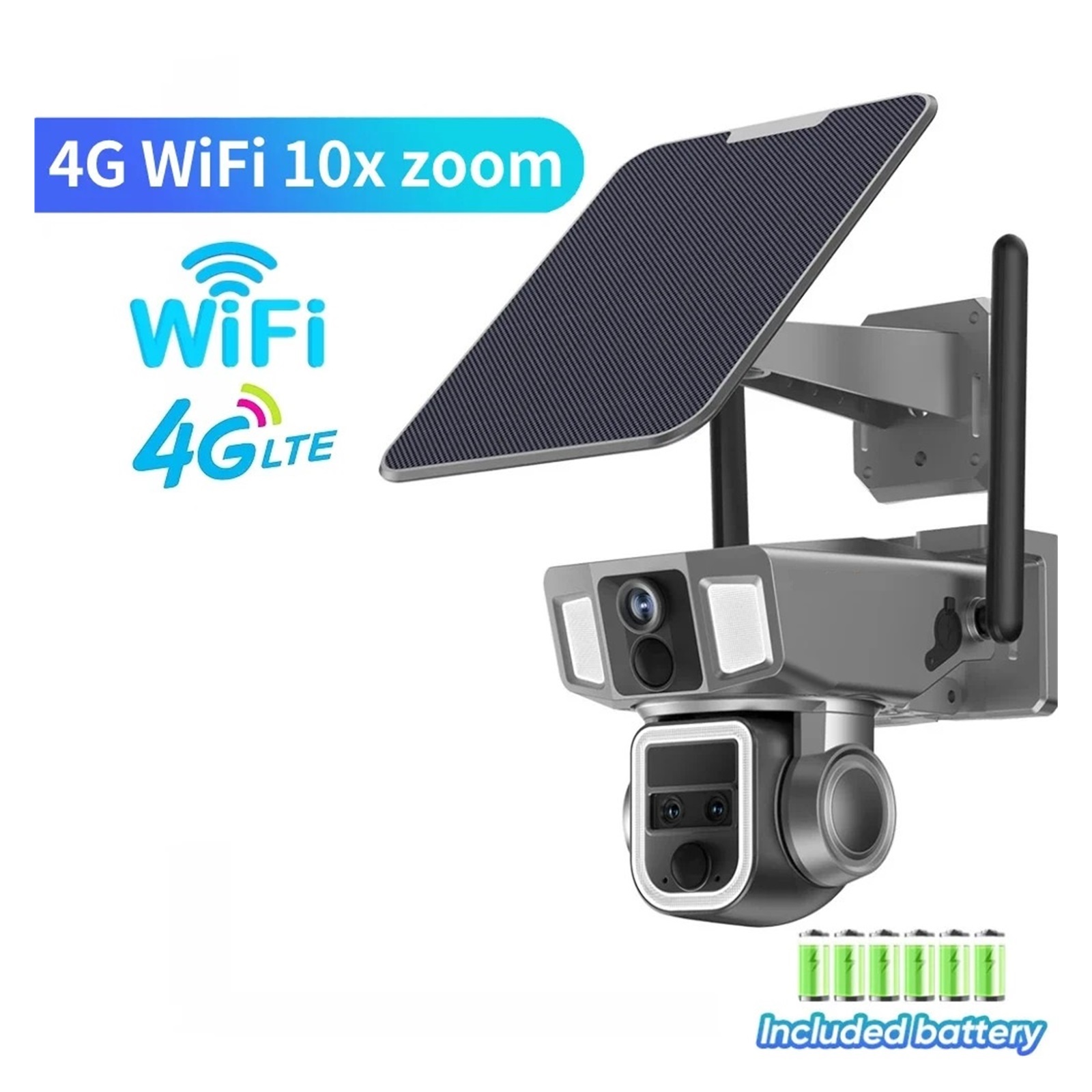 2 In1 4G Solar Camera Outdoor 6K 12MP Wifi Wireless PTZ Security Camera 3 Lens 10x Zoom ...
