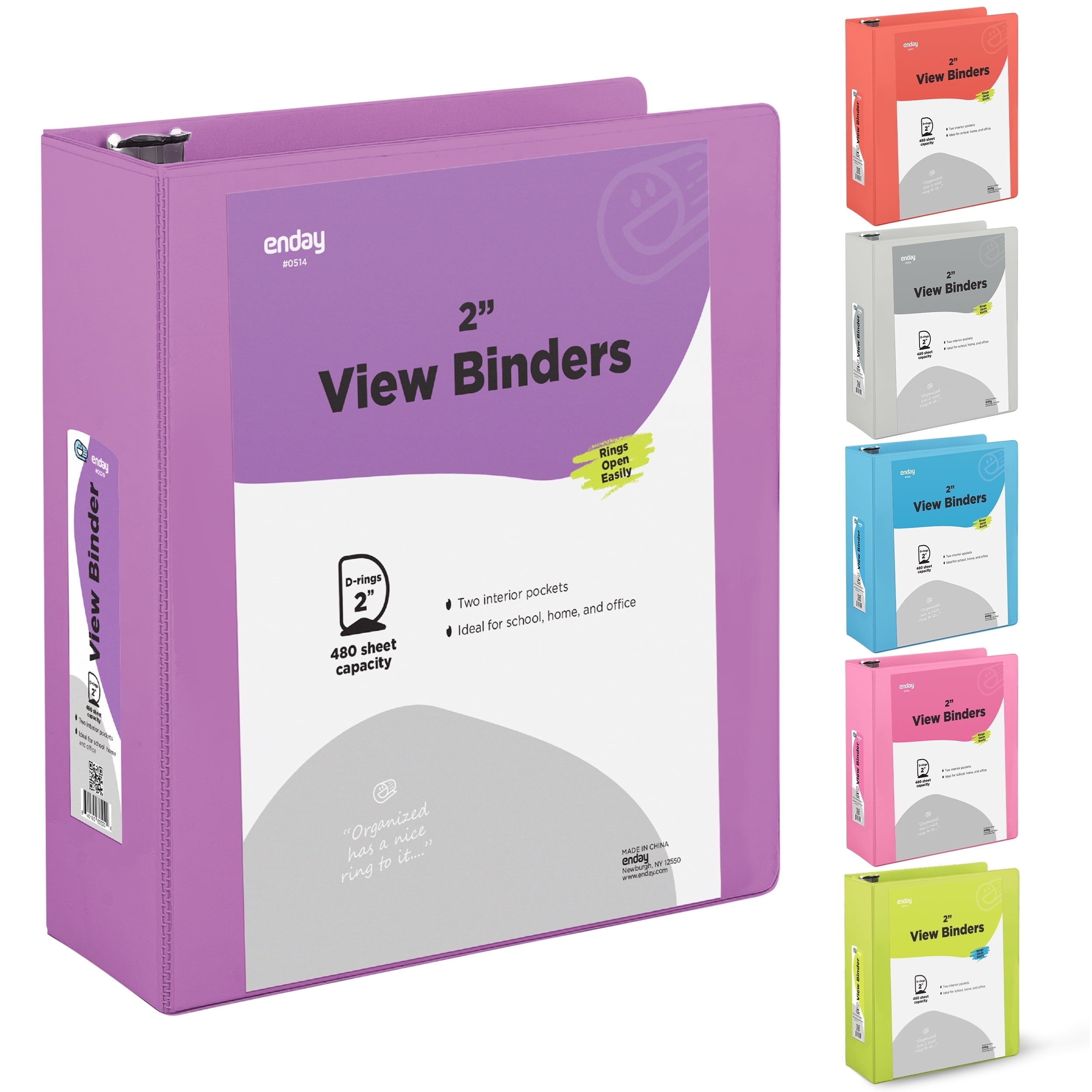 Enday 2in Eco-Friendly Binder with Clear Front, Colorful, 3 Ring, Paper ...