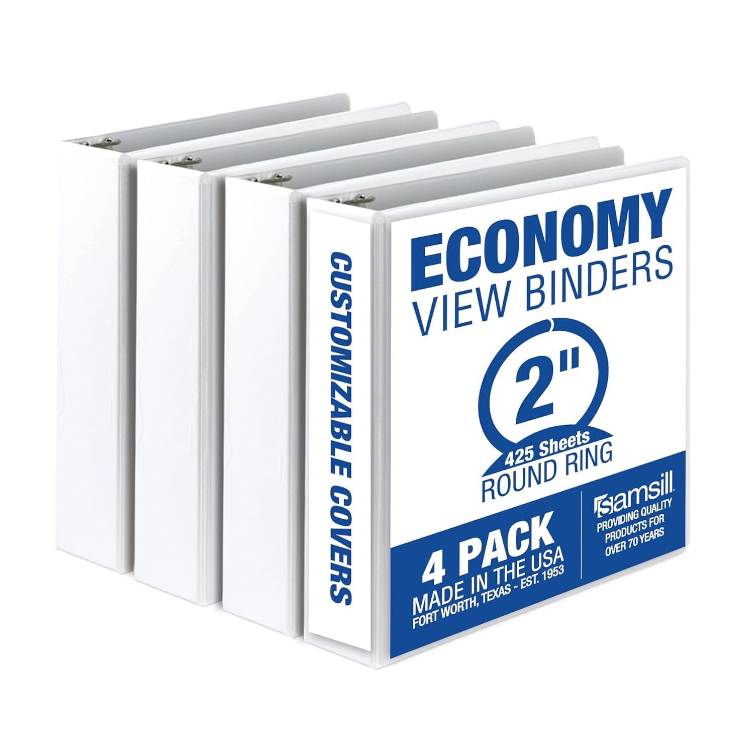 2 Inch 3 Ring Binders, Made in USA, Economy Round Ring, Clear View ...