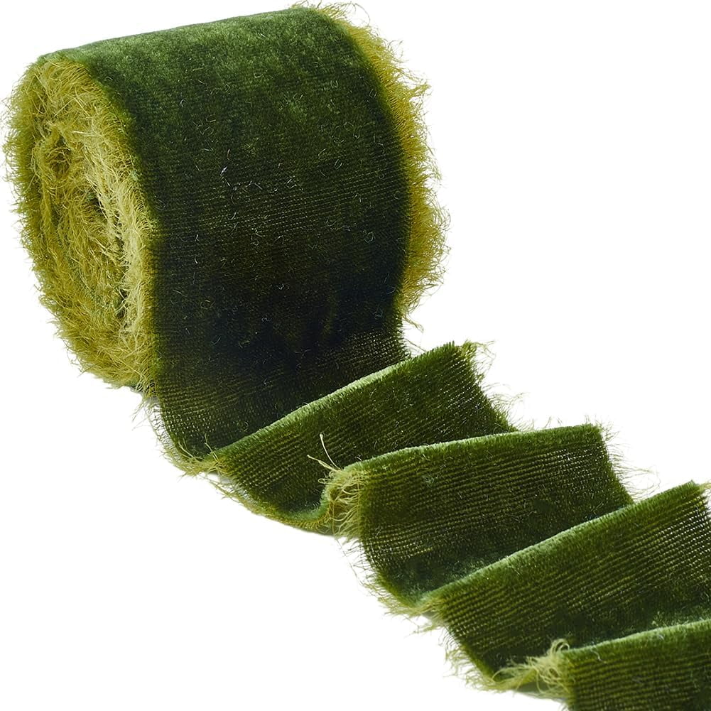 2 Inch 3 Yards Olive Moss Green Silk Glossy Velvet Trim Nylon Frayed ...