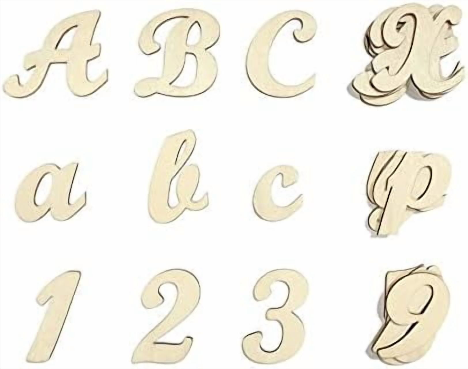 2 Inch 458 Pcs Wooden Cursive Letters Numbers Crafts Unfinished Wood ...