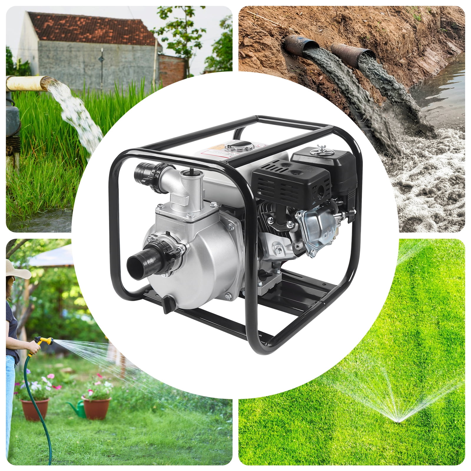 2" Inch 6.5HP Gas Water Semi Trash Pump Gas-Power Water Irrigation ...