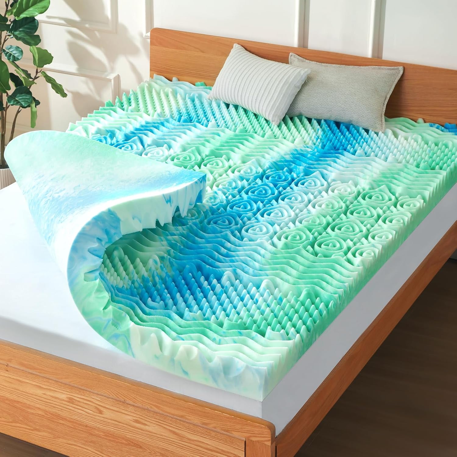 2 Inch 7-Zone Twin Memory Foam Mattress Topper Egg Crate Cooling Gel ...