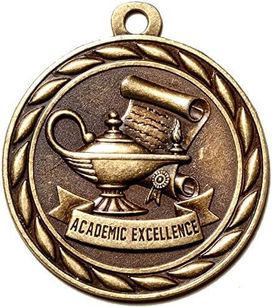 2 Inch Academic Excellence Medal in Antique Brass Attached to Ribbon ...