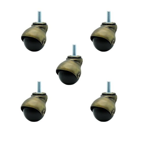 2 Inch Antique Brass Hooded 3/8 Inch Threaded Stem Ball Casters Set of ...