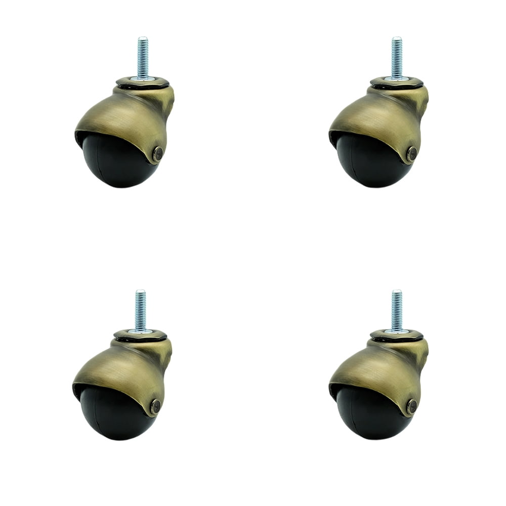 2 Inch Antique Brass Hooded 5/16 Inch Threaded Stem Ball Caster Set of ...