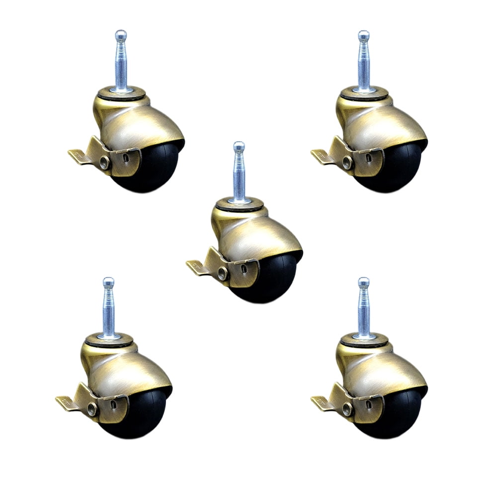 2 Inch Antique Brass Hooded Grip Neck Ball Casters with Brakes Set of 5 ...
