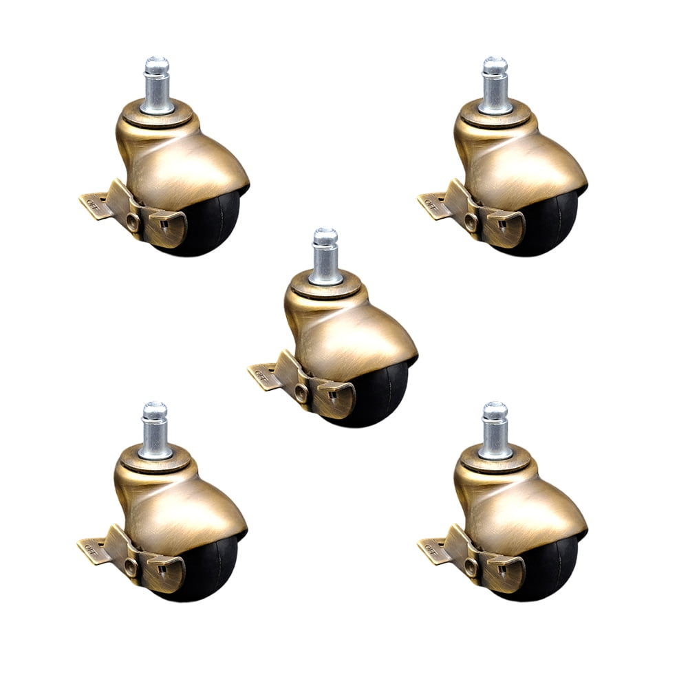 2 Inch Antique Brass Hooded Grip Ring Ball Casters with Brakes Set of 5 ...
