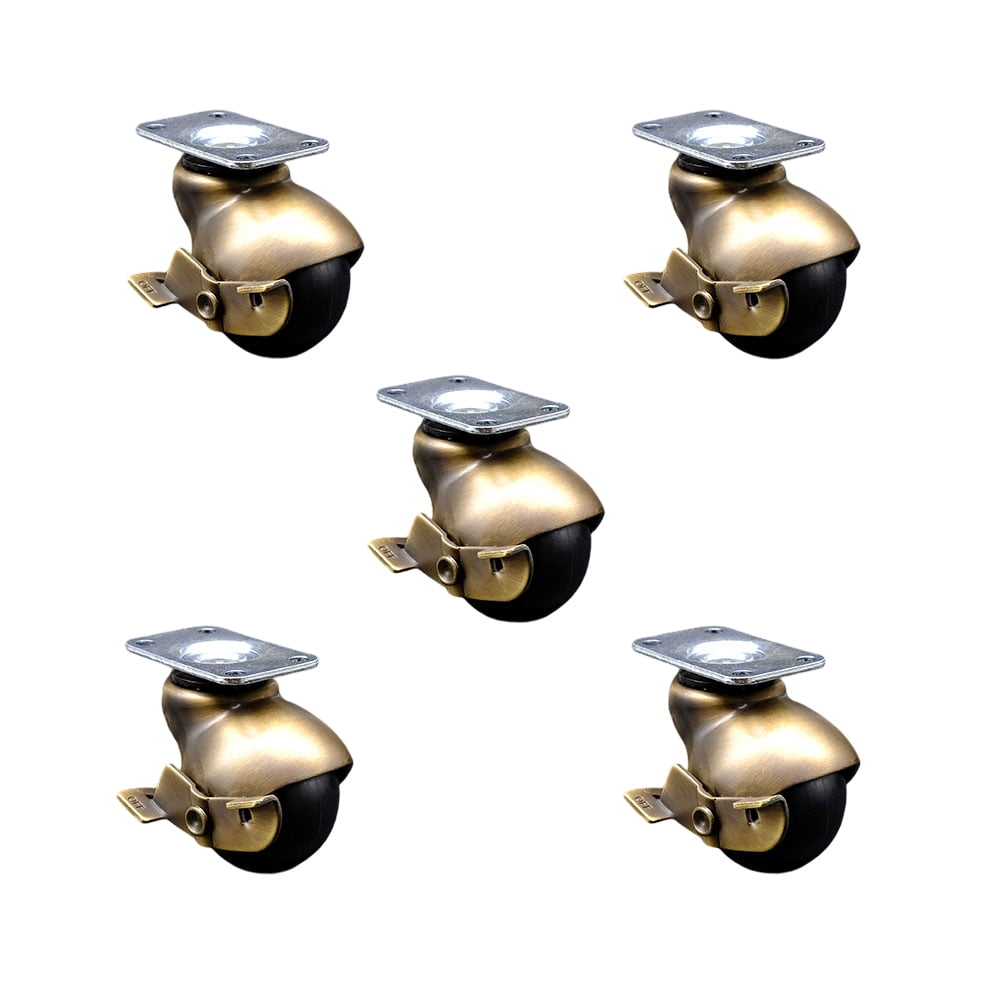 2 Inch Antique Brass Hooded Top Plate Ball Casters with Brakes Set of 5 ...