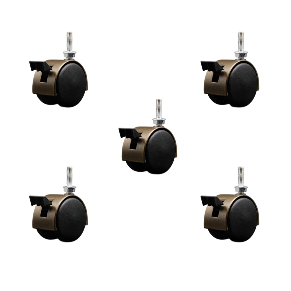 2 Inch Antique Metal Hood Twin Caster Locking Nylon Wheel 5/16 Thread Stem Set 5 - Walmart.com