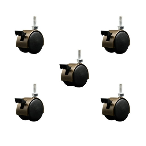 2 Inch Antique Metal Hood Twin Caster Locking Nylon Wheel 5/16 Thread ...
