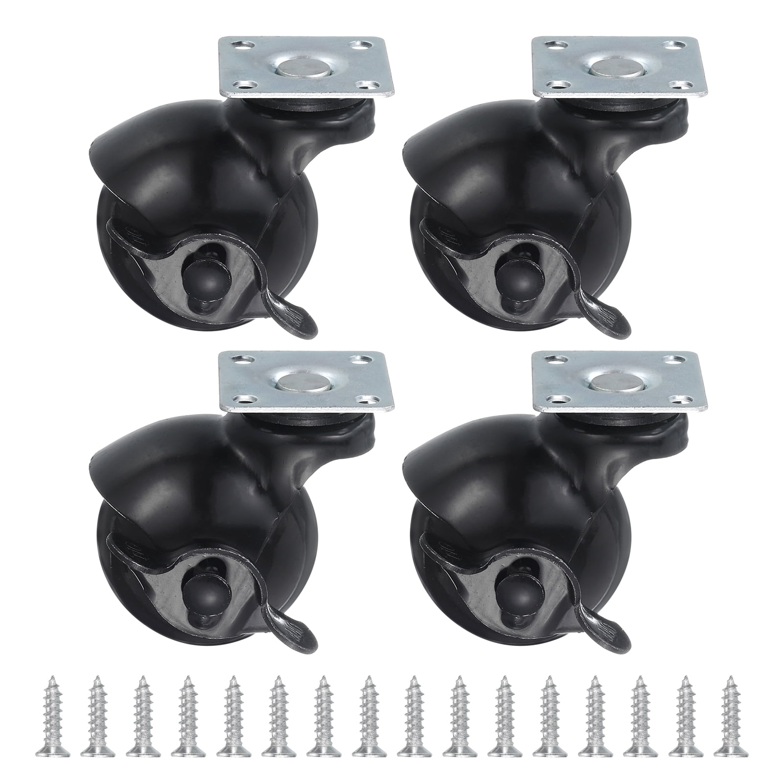 2 Inch Ball Caster Wheels with Brake, 4 Pack Furniture Casters, Black ...