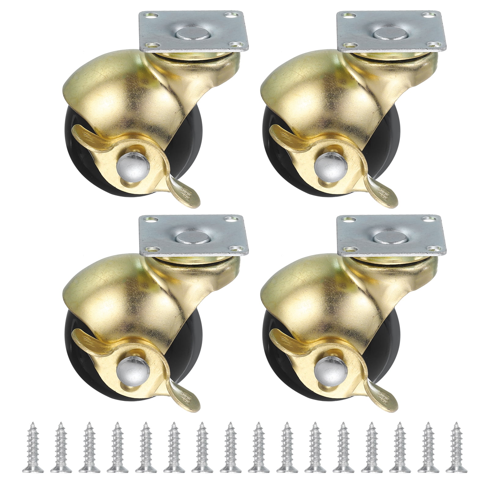 2 Inch Ball Caster Wheels with Brake, 4 Pack Furniture Casters, Gold ...