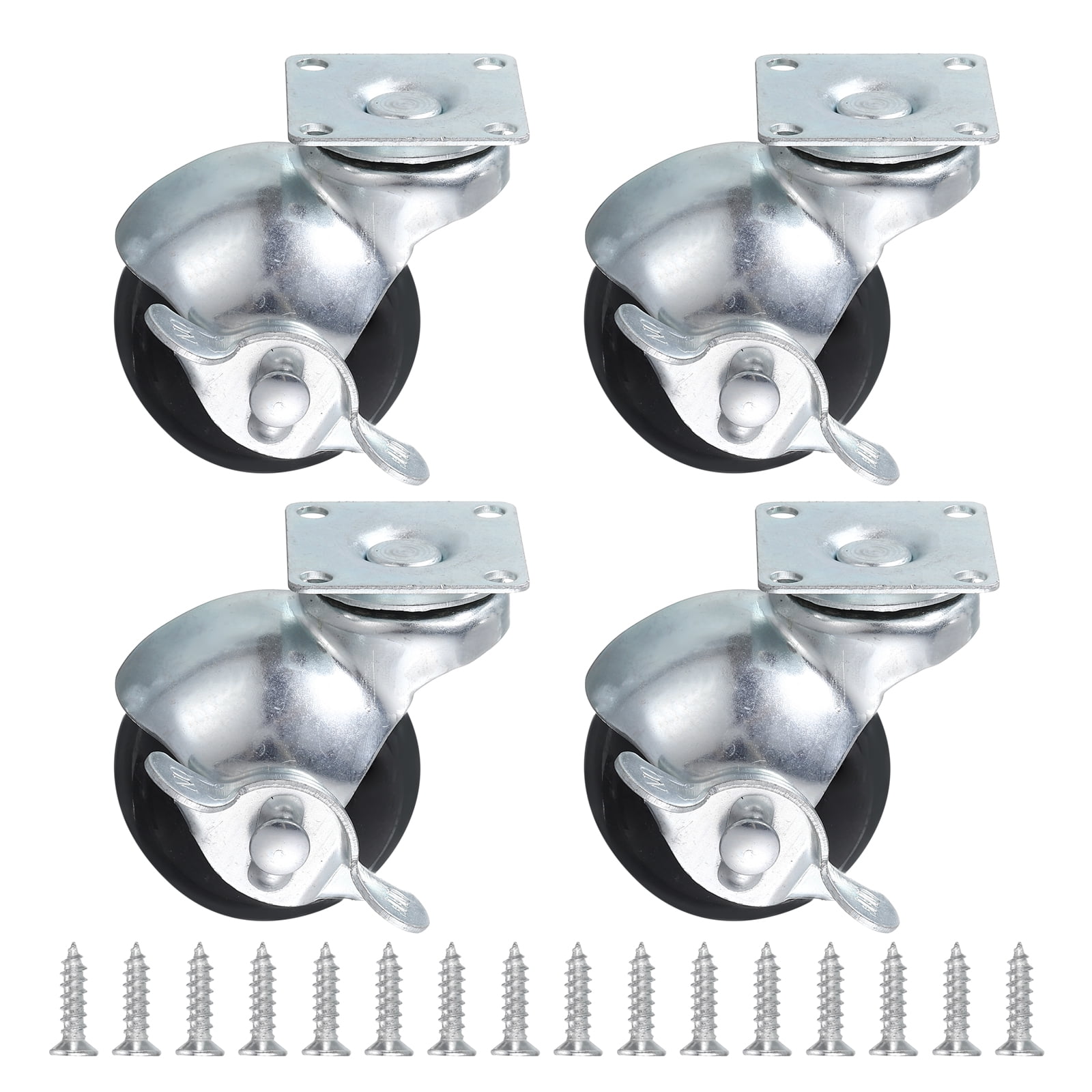2 Inch Ball Caster Wheels with Brake, 4 Pack Furniture Casters, Silver ...