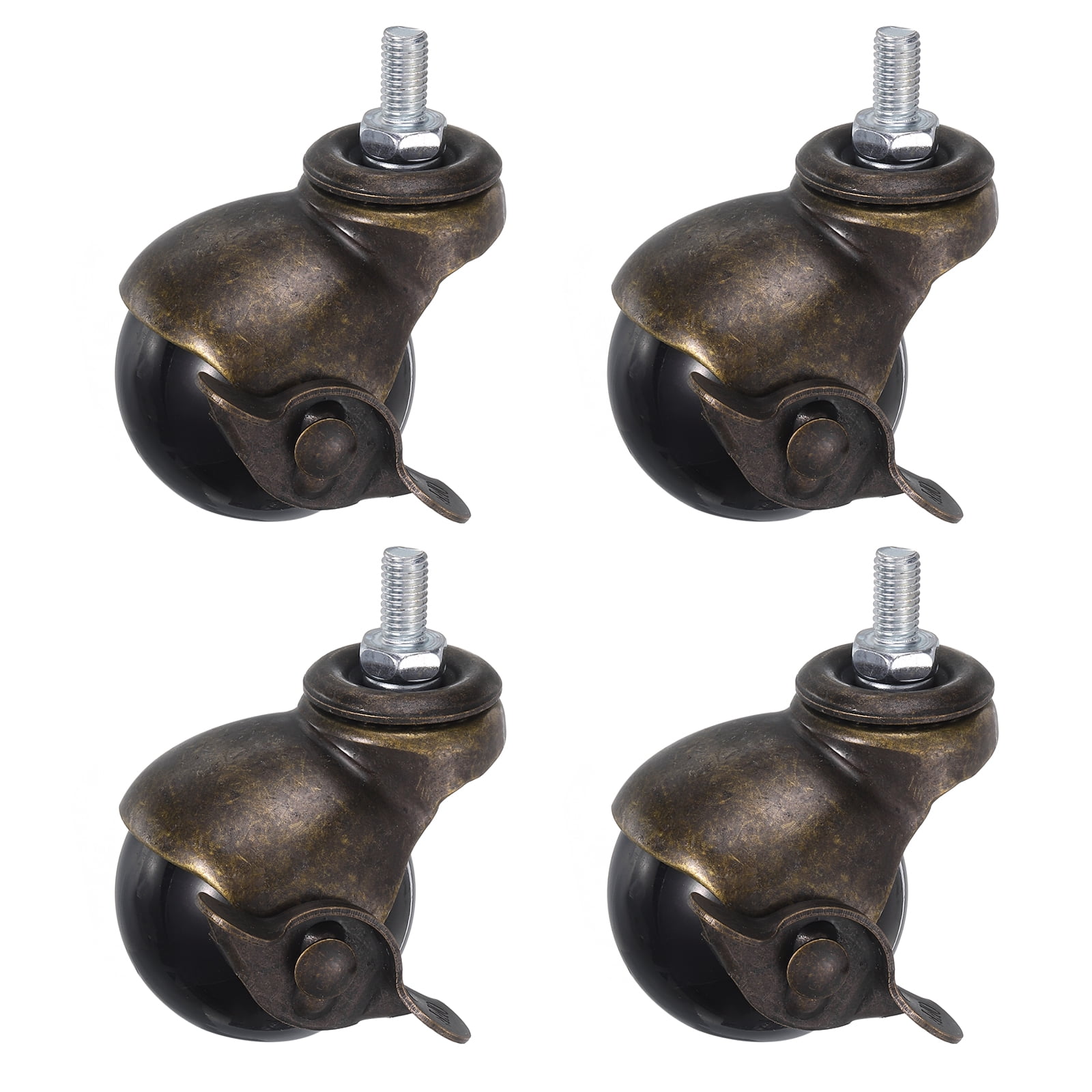 2 Inch Ball Caster Wheels with Brake, 4 Pack Threaded Stem Caster ...