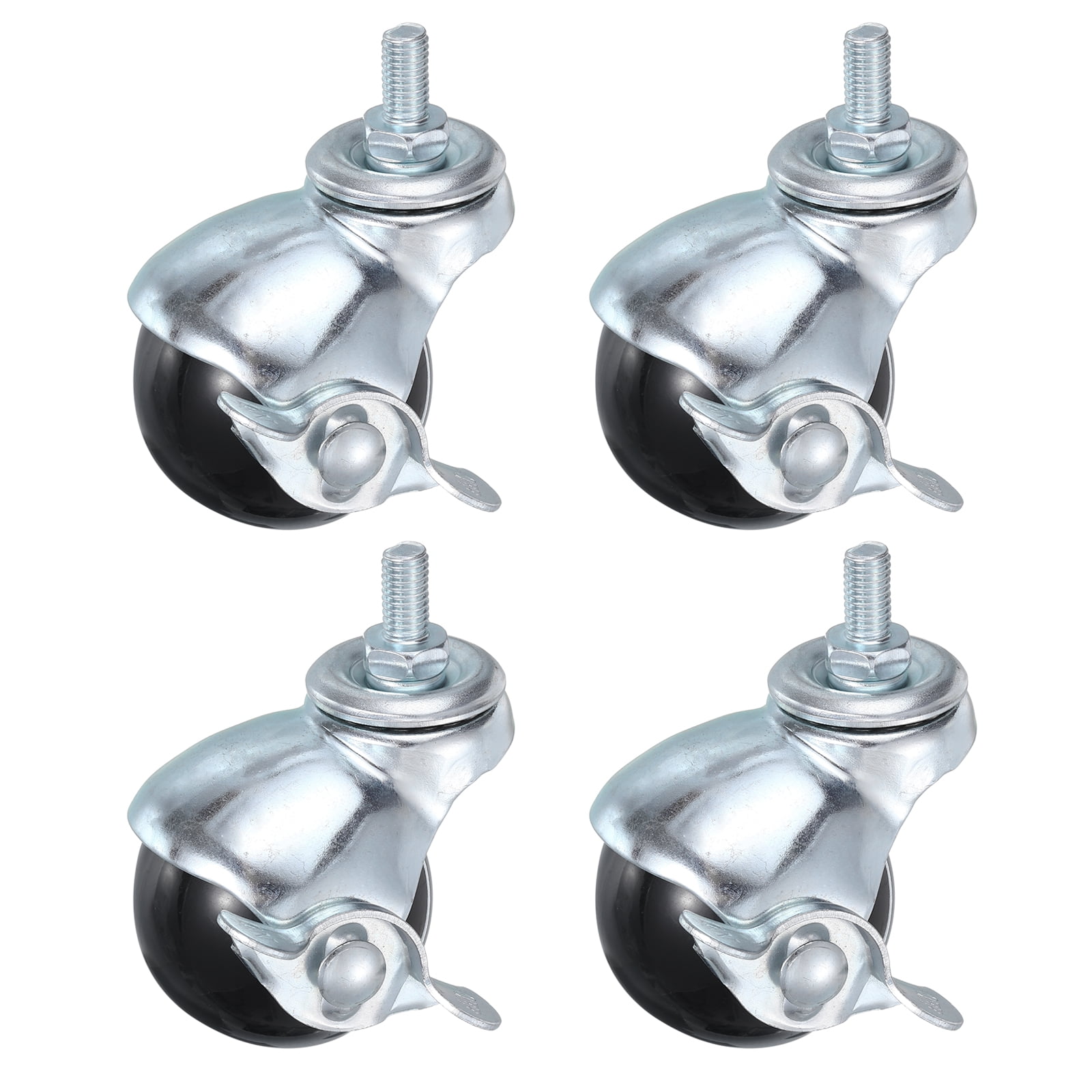 2 Inch Ball Caster Wheels with Brake, 4 Pack Threaded Stem Caster ...