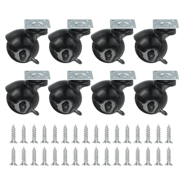 2 Inch Ball Caster Wheels with Brake, 8 Pack Furniture Casters, Black ...