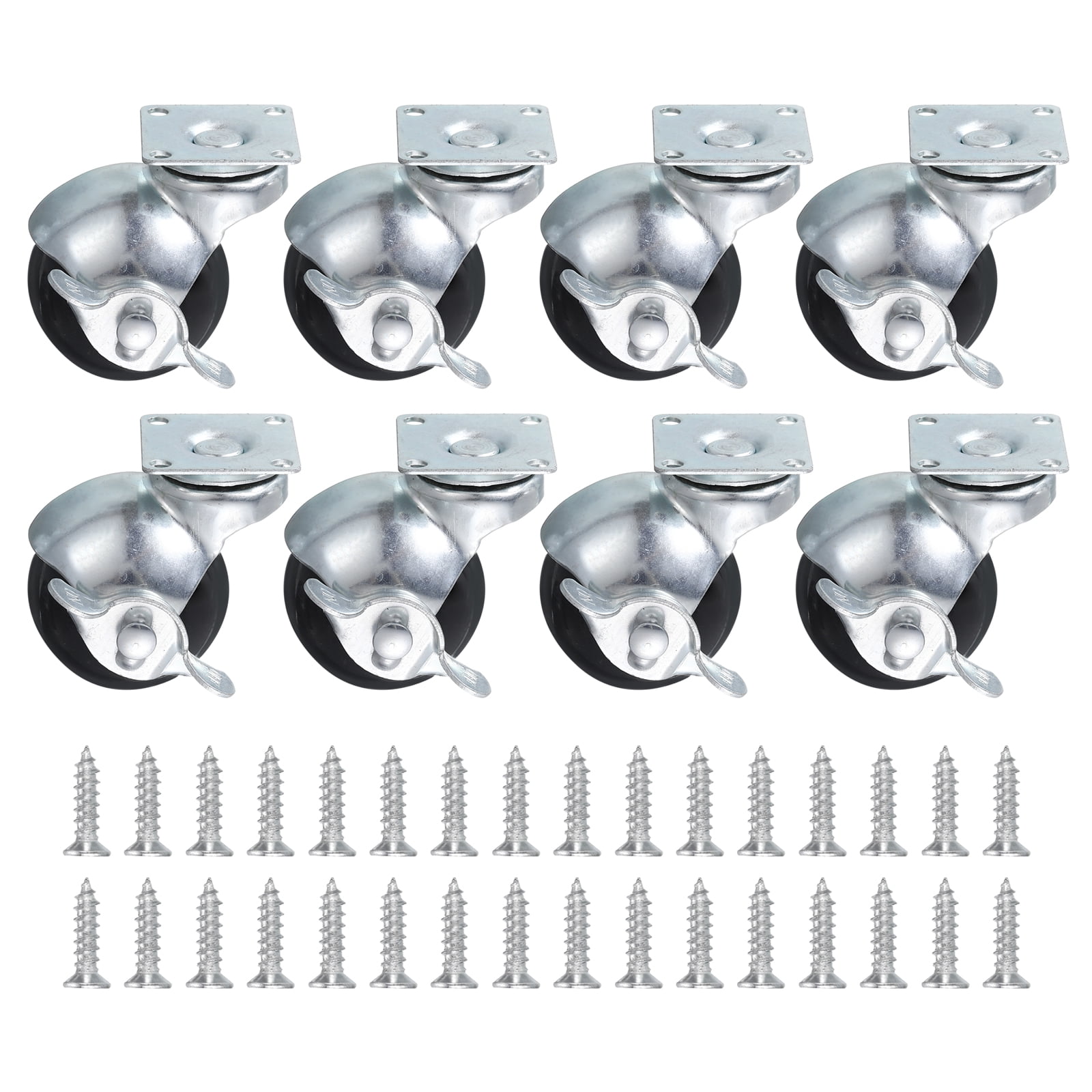 2 Inch Ball Caster Wheels with Brake, 8 Pack Furniture Casters, Silver ...