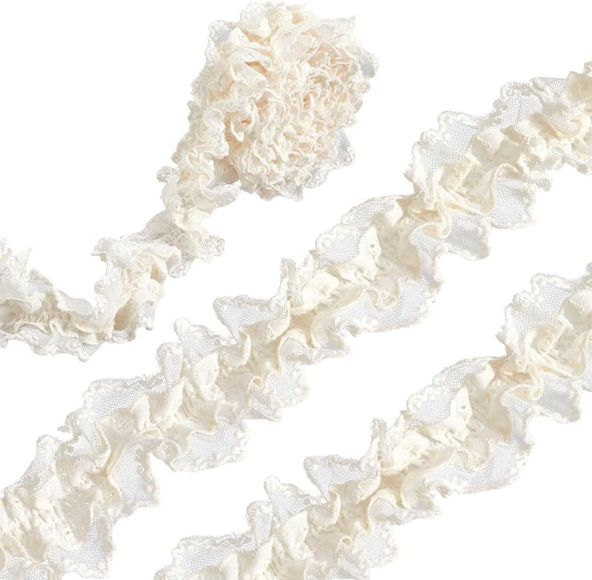 2 Inch Beige Cotton Pleated Ribbon Elastic Ruffle Lace Trim Floral ...