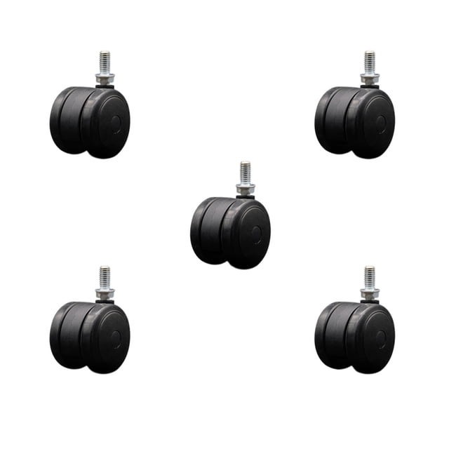 2 Inch Black Floor Safe Twin Wheel Casters 3/8 Threaded Stem Set of 5 ...