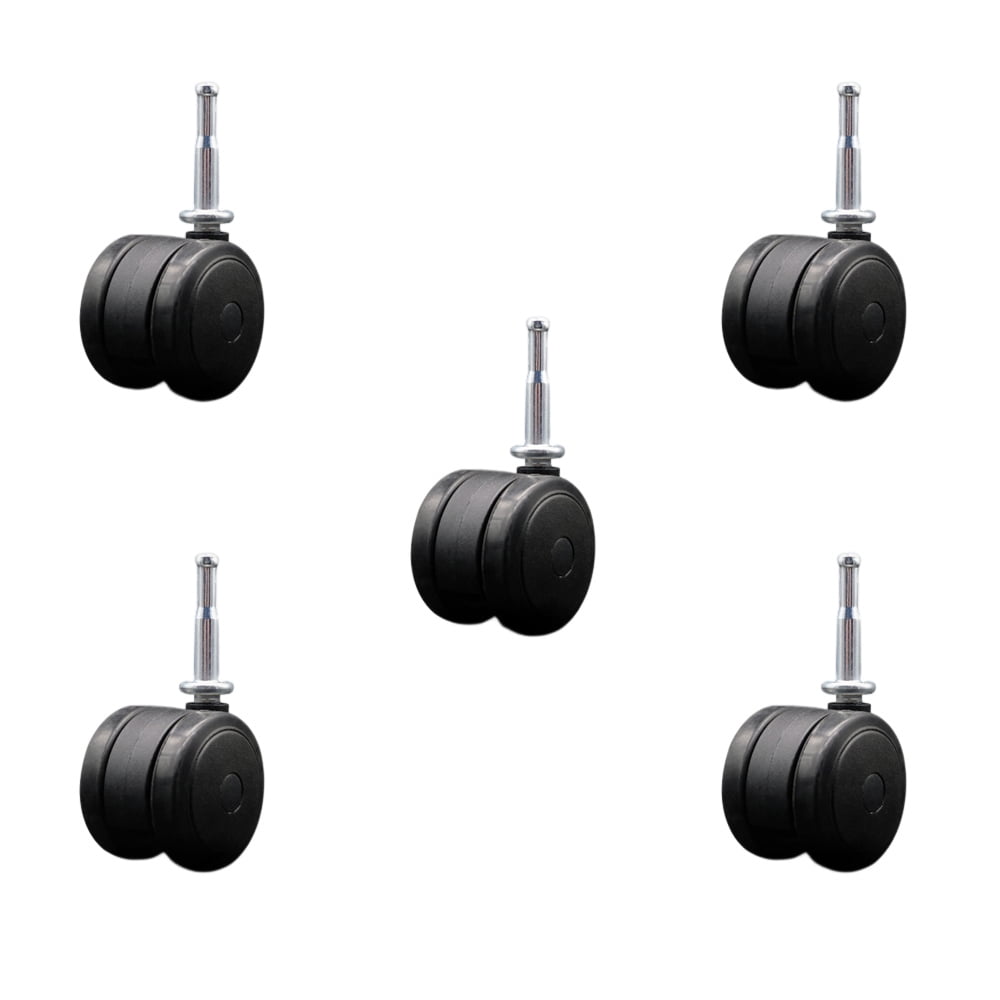 2 Inch Black Floor Safe Twin Wheel Casters 5/16 Grip Neck Stem Set of 5 ...