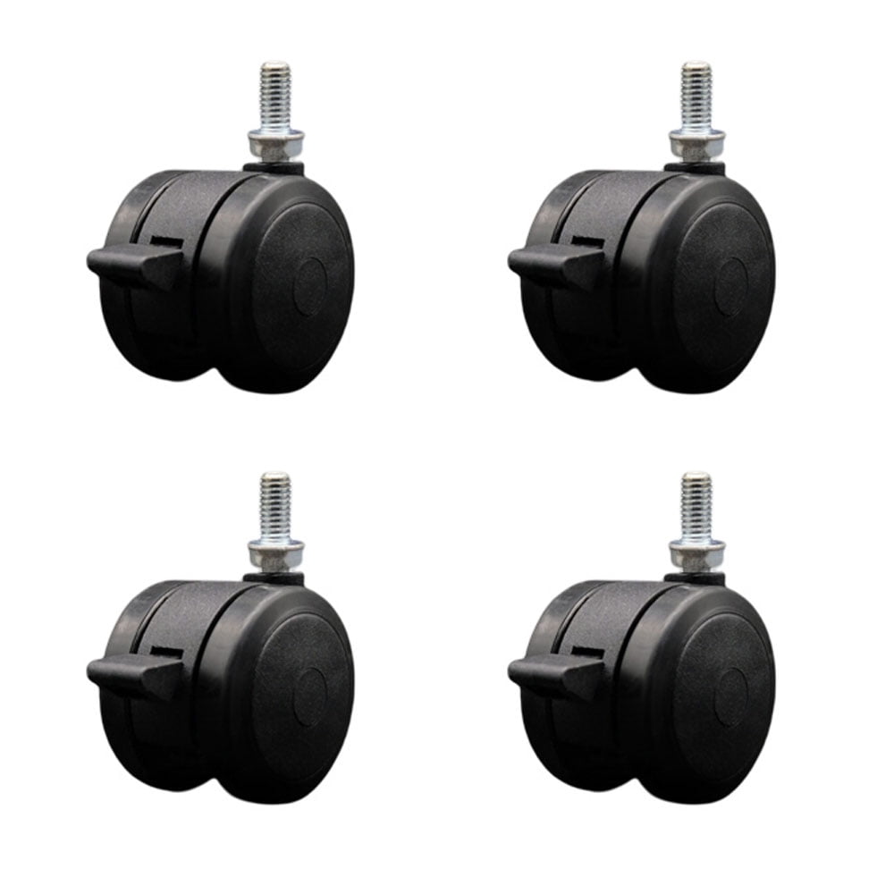2 Inch Black Floor Safe Twin Wheel Casters with Brakes 3/8 Thread Stem ...