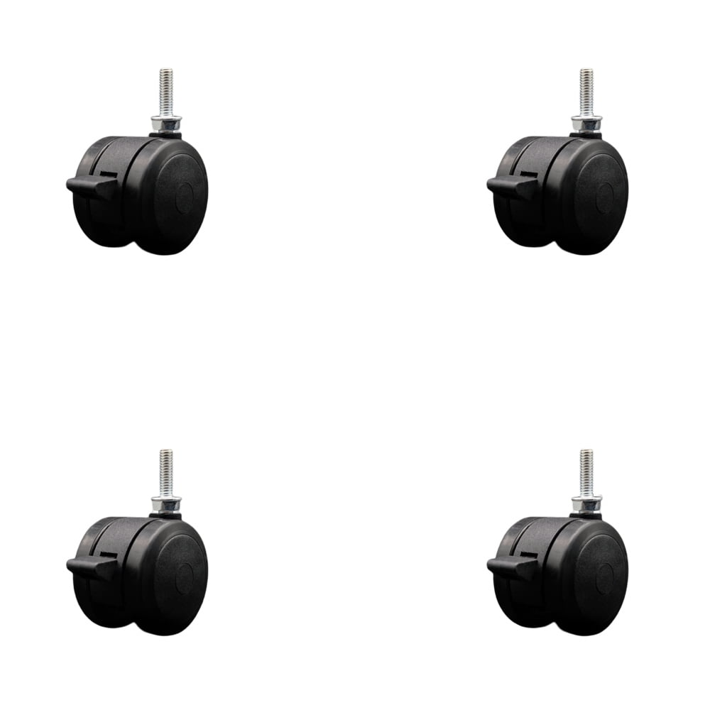 2 Inch Black Floor Safe Twin Wheel Casters with Brakes 5/16 Thread Stem ...