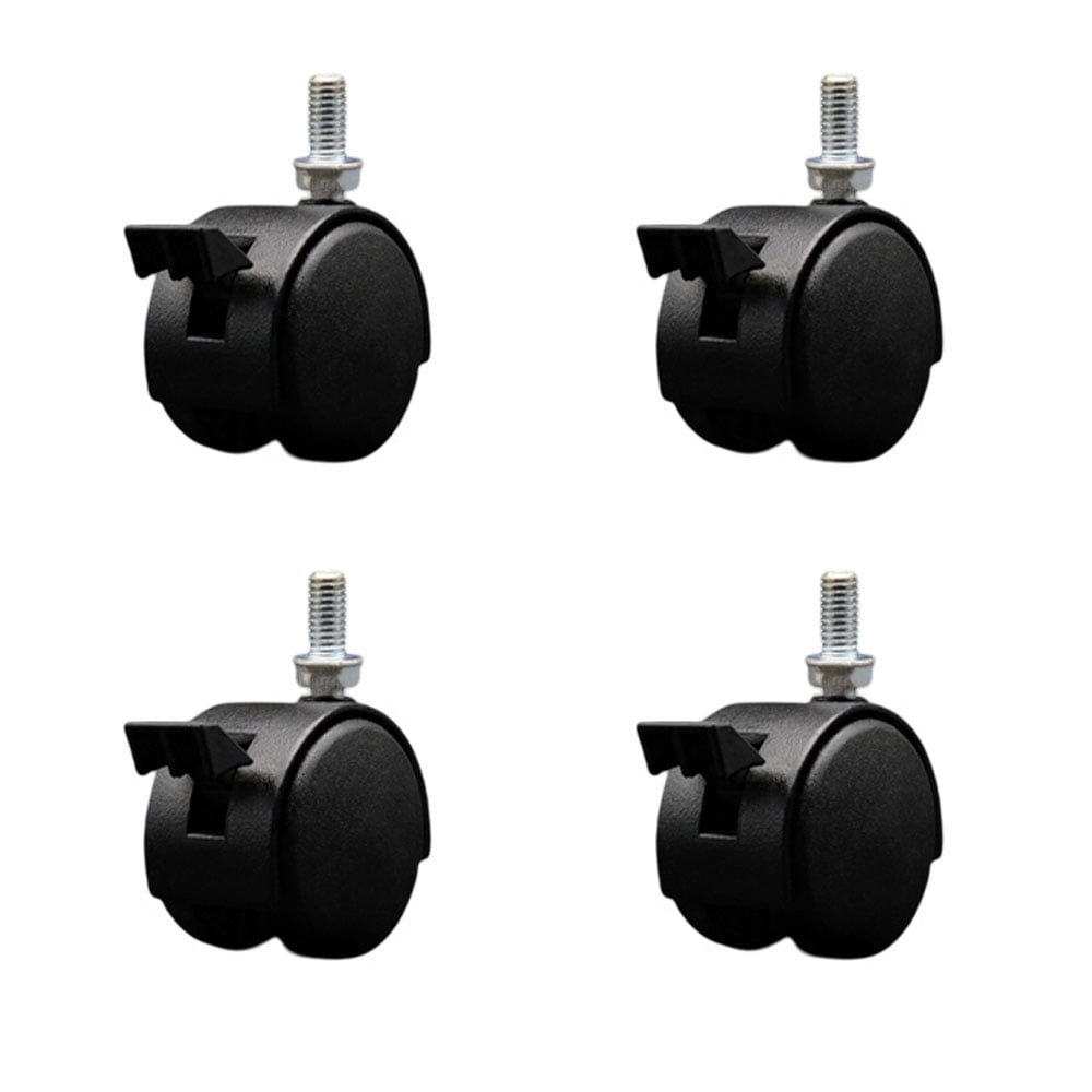 2 Inch Black Metal Hood Twin Caster with Brake Nylon Wheel 3/8 Thread ...