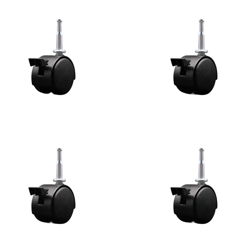 2 Inch Black Metal Hood Twin Caster with Brake Nylon Wheels Grip Neck ...