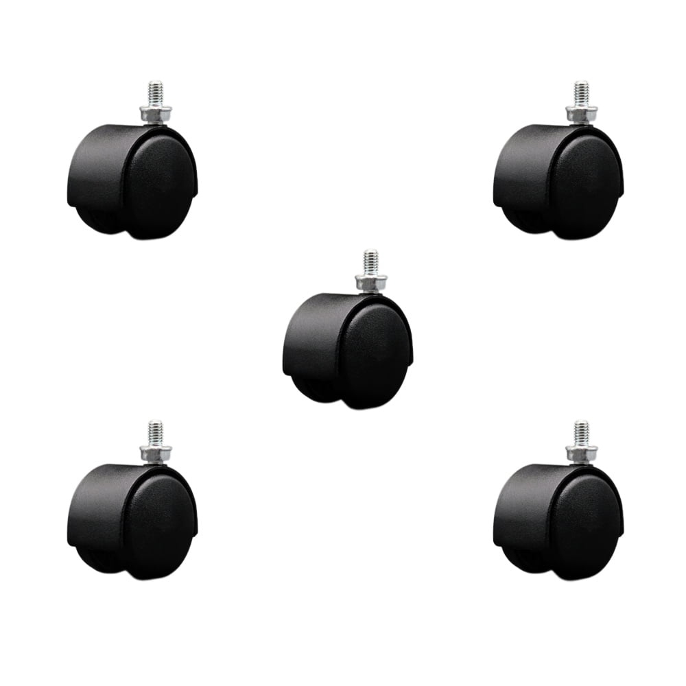 2 Inch Black Metal Hood Twin Wheel Caster Nylon Wheels 5/16 Thread Stem ...