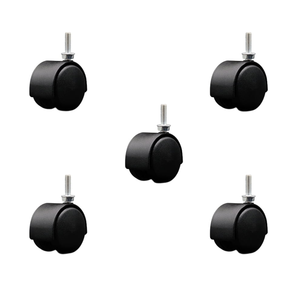 2 Inch Black Metal Hood Twin Wheel Caster Nylon Wheels 5/16 Thread Stem ...