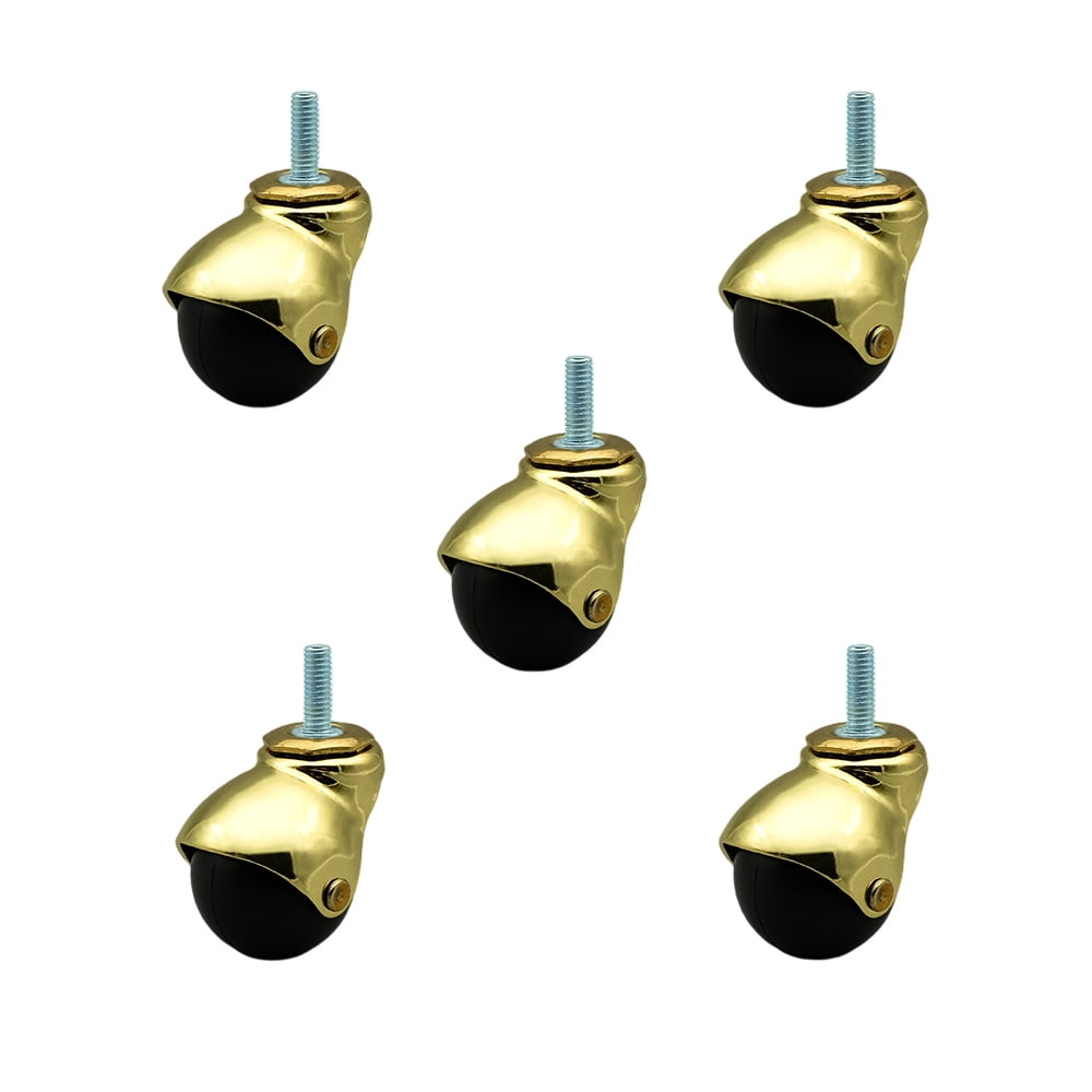 2 Inch Bright Brass Hooded 3/8 Inch Threaded Stem Ball Casters Set of 5 ...