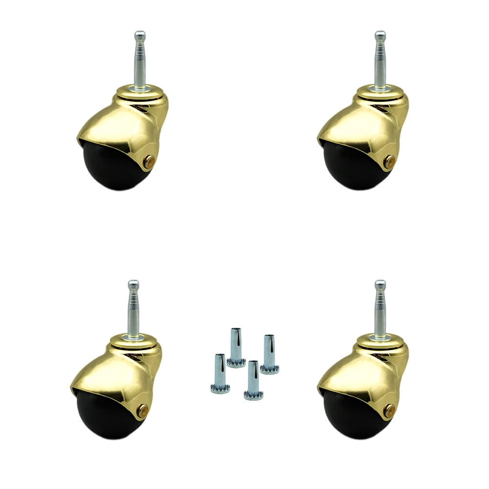 2 Inch Bright Brass Hooded Grip Neck Ball Casters Set of 4 Service ...