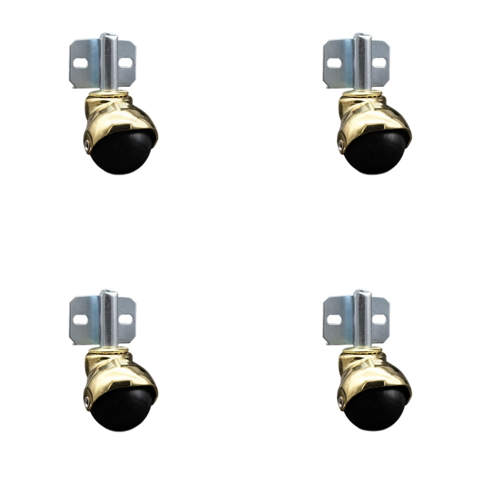 2 Inch Bright Brass Polyolefin Ball Caster – Side Mount Bracket – Set ...