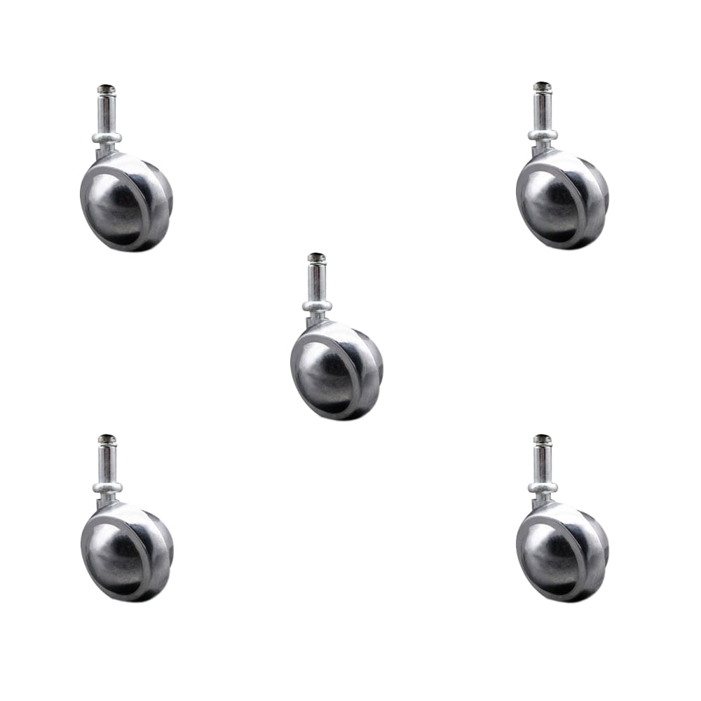 2 Inch Bright Chrome Ball Caster – 7/16 Inch Grip Ring Stem – Set of 5 ...