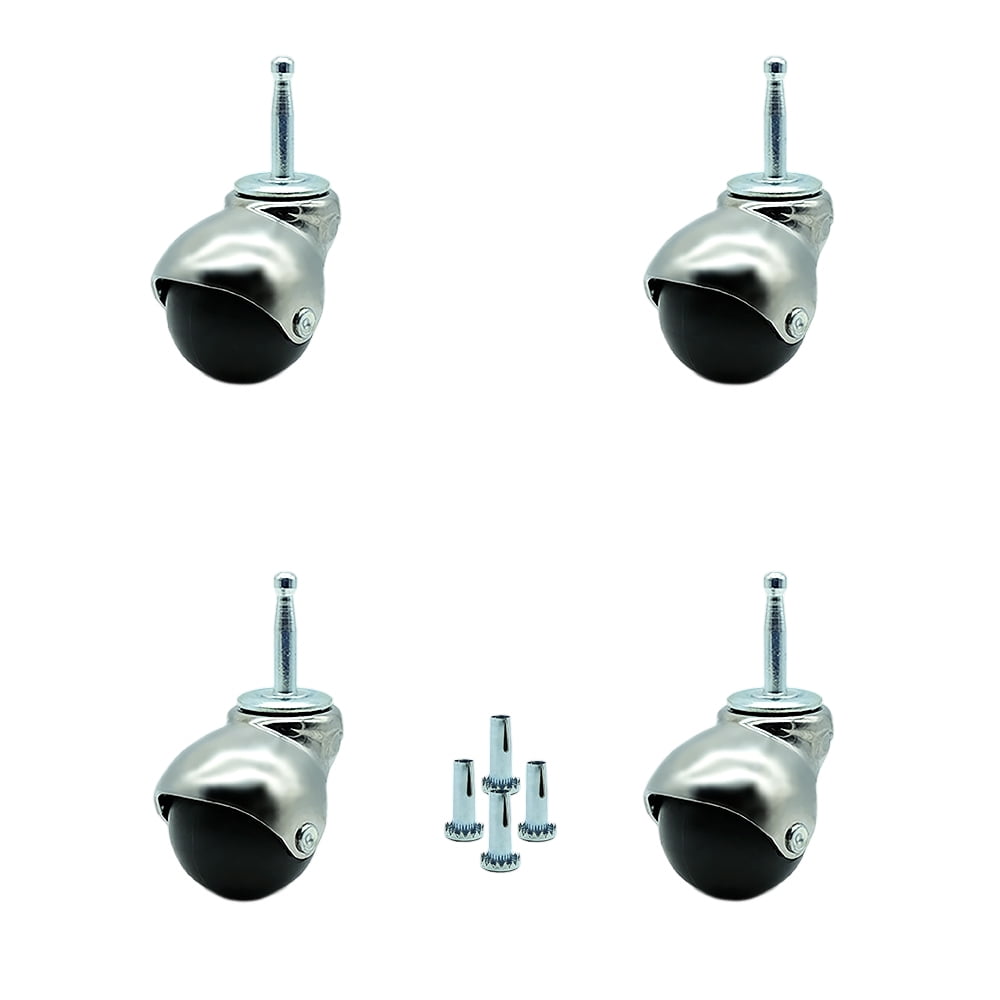2 Inch Bright Chrome Hooded Grip Neck Ball Casters Set of 4 Service ...