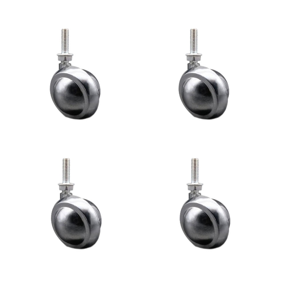 2 Inch Bright Chrome Metal Ball Caster – 5/16 Inch Threaded Stem – Set ...
