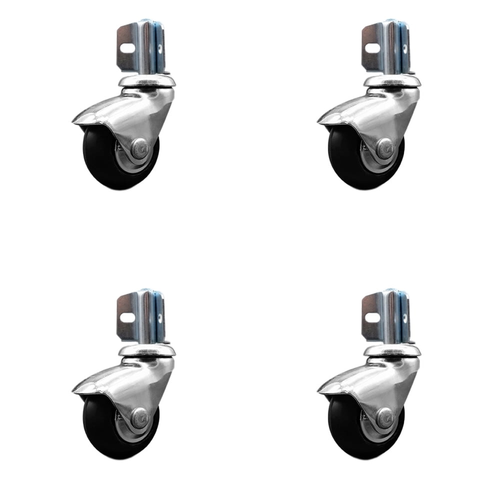 2 Inch Bright Chrome Neoprene Rubber Casters–Corner Mount Brackets-Set ...