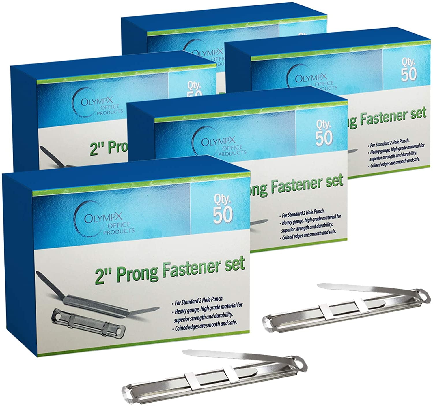 2 Inch Capacity Prong Paper Fastener Set, 2.75 Inch Base, Pack of 5 ...