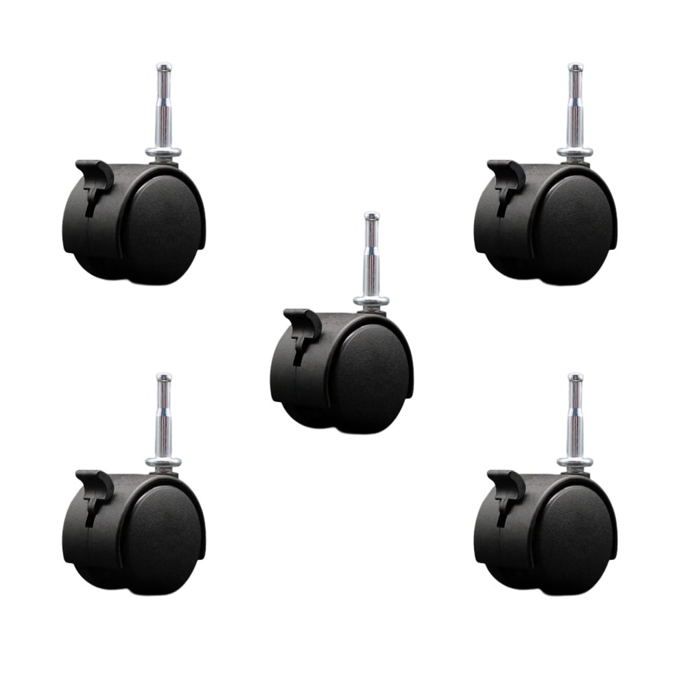 2 Inch Chair Casters Nylon Twin Wheel with Brakes 5/16” Grip Neck Stem ...