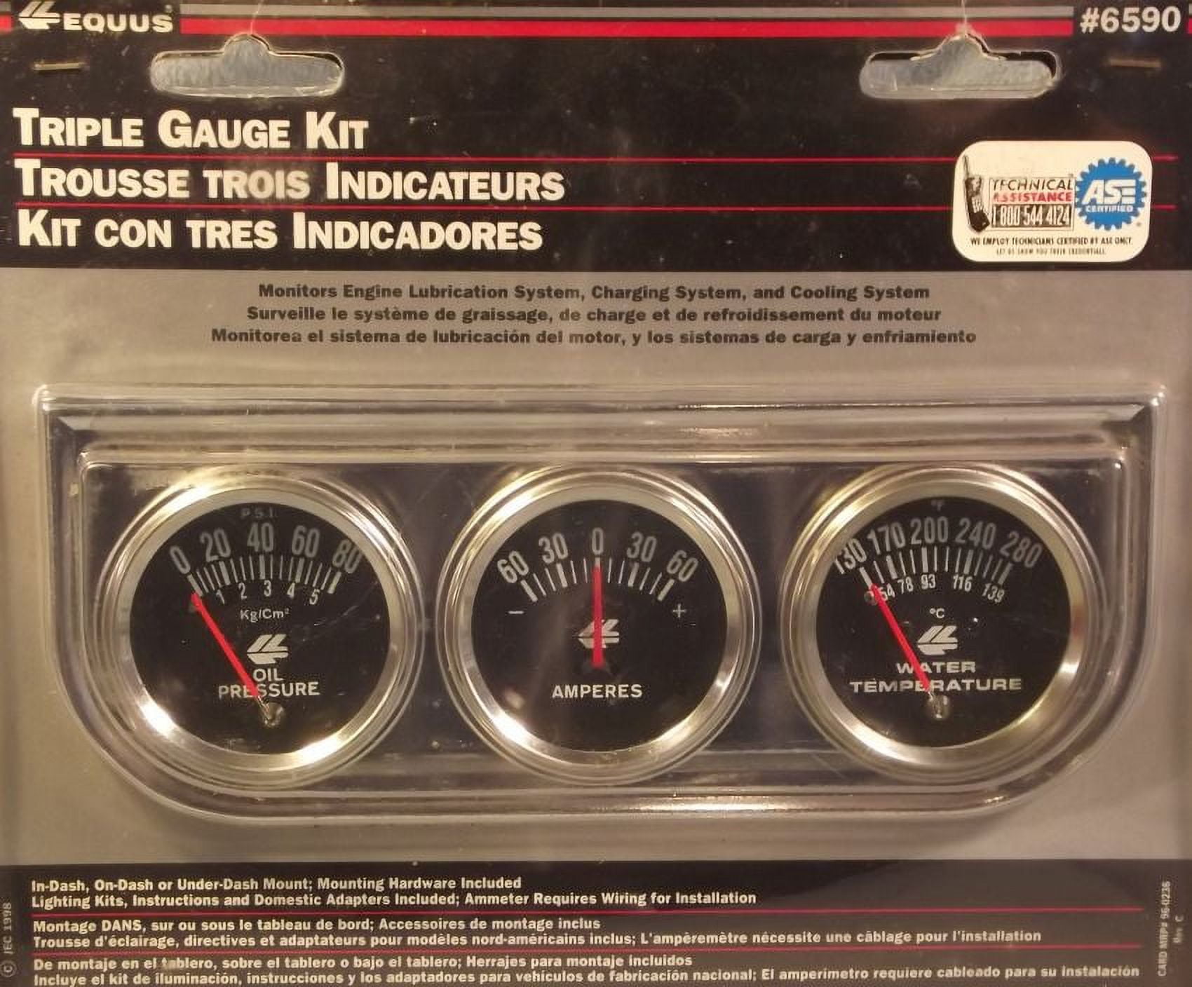 Equus Vintage Triple Gauge Kit Automotive Specialty Parts, Black, 2", 6 ...