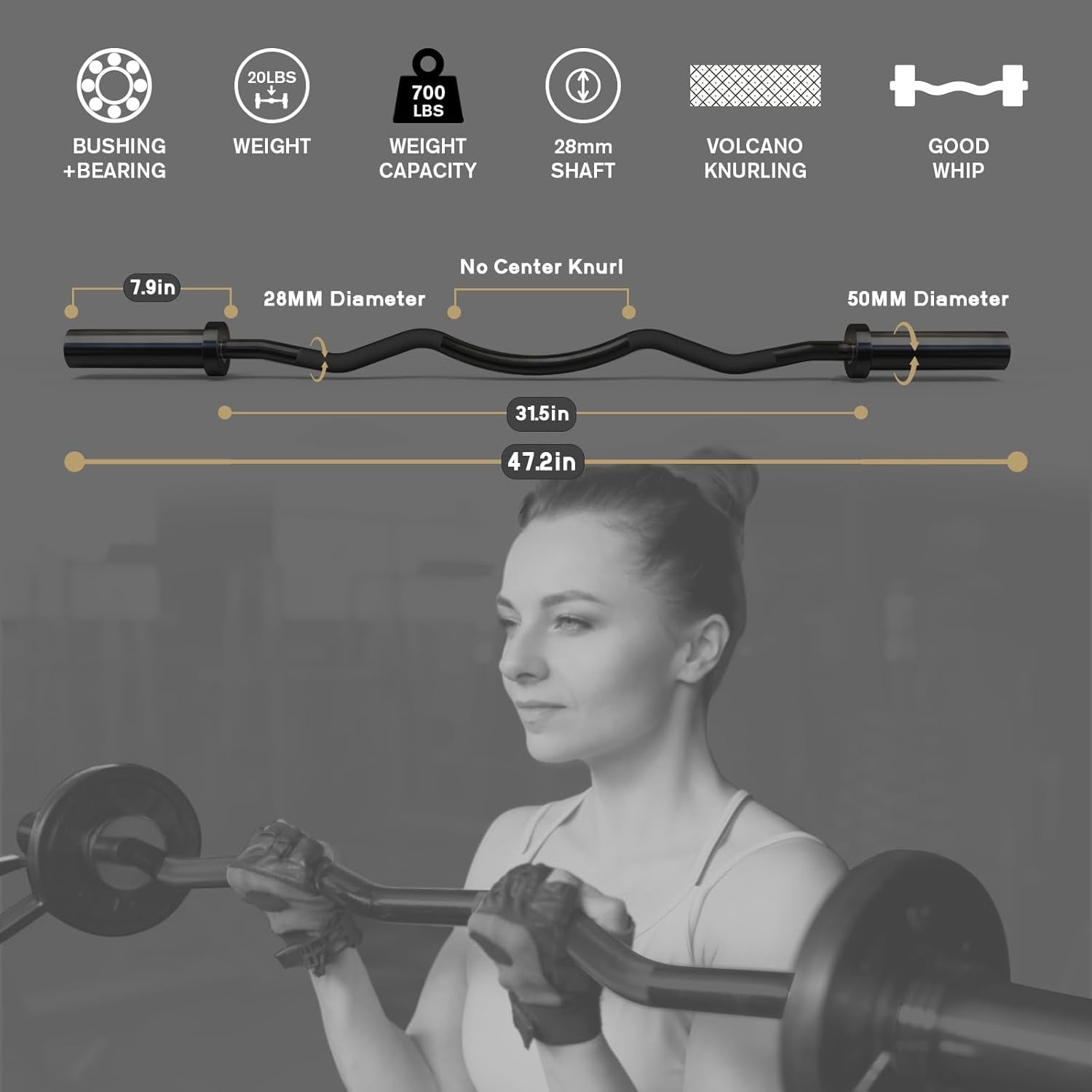 2 Inch Curl Bar with Weights, Home Gym Exercise Equipment for Bicep ...