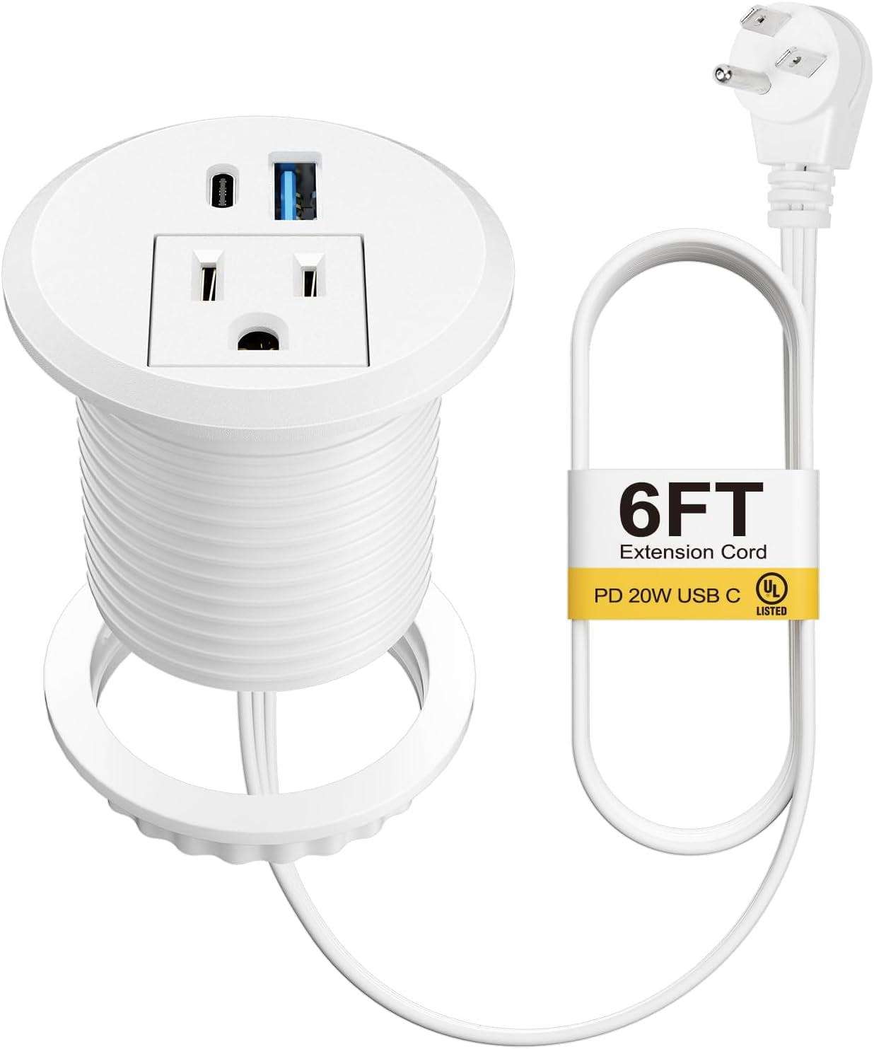 2 Inch Desk Power Grommet USB C PD 20W, Recessed Power Strip Socket ...