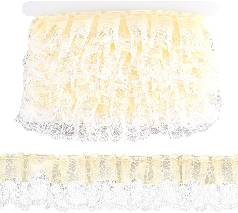 2 Inch Double Layers Chiffon Lace Ribbon Pleated Satin Lace Edge Trim 5 ...