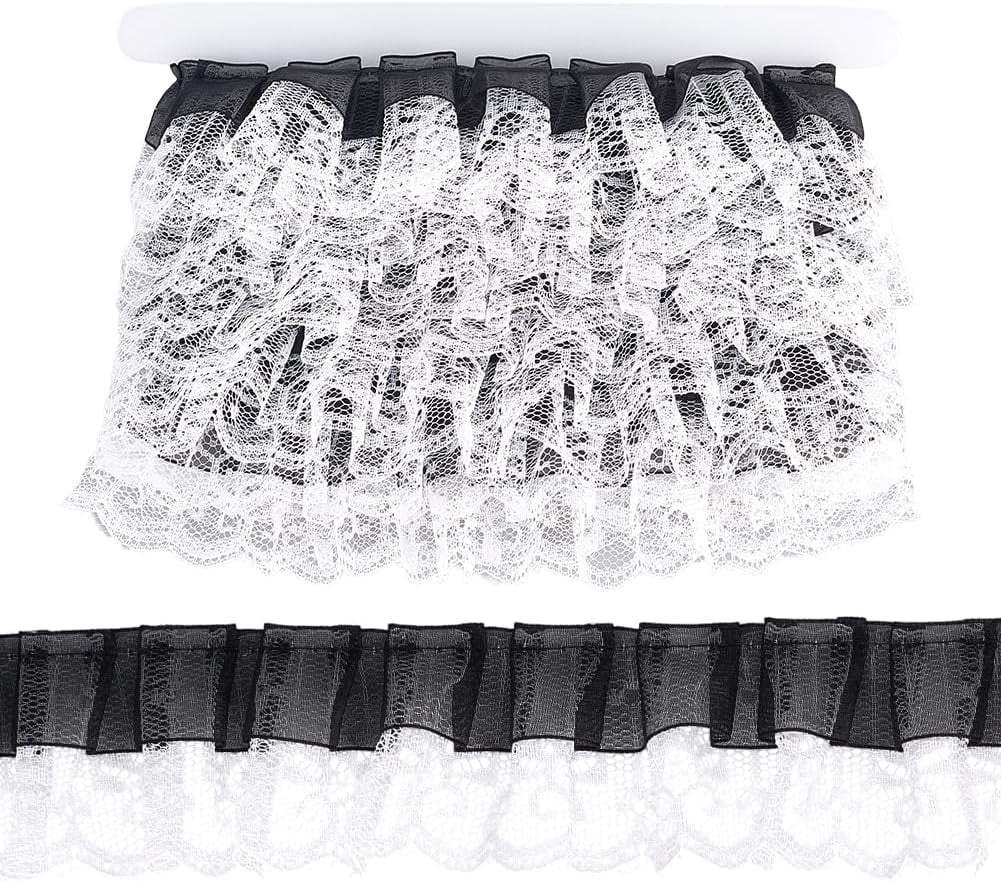 2 Inch Double Layers Ruffle Chiffon Lace Ribbon 5 Yards Pleated Satin ...