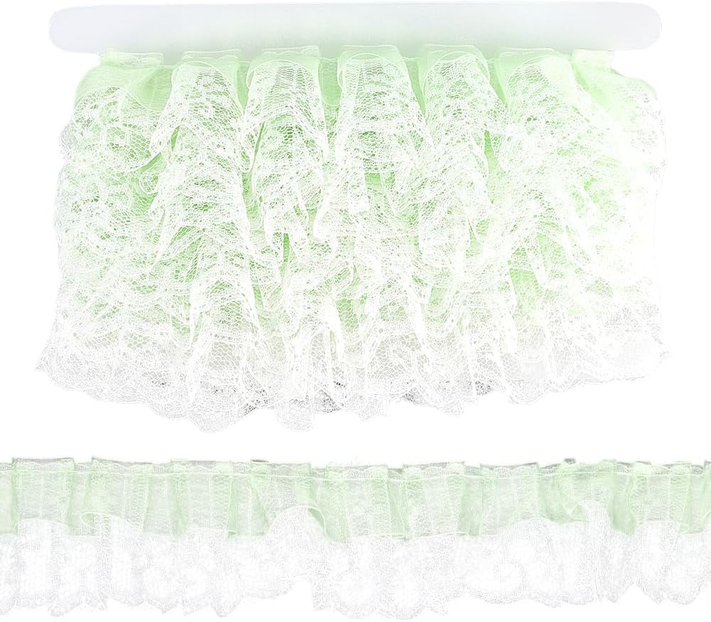 2 Inch Double Layers Ruffle Chiffon Lace Ribbon 5 Yards Pleated Satin ...