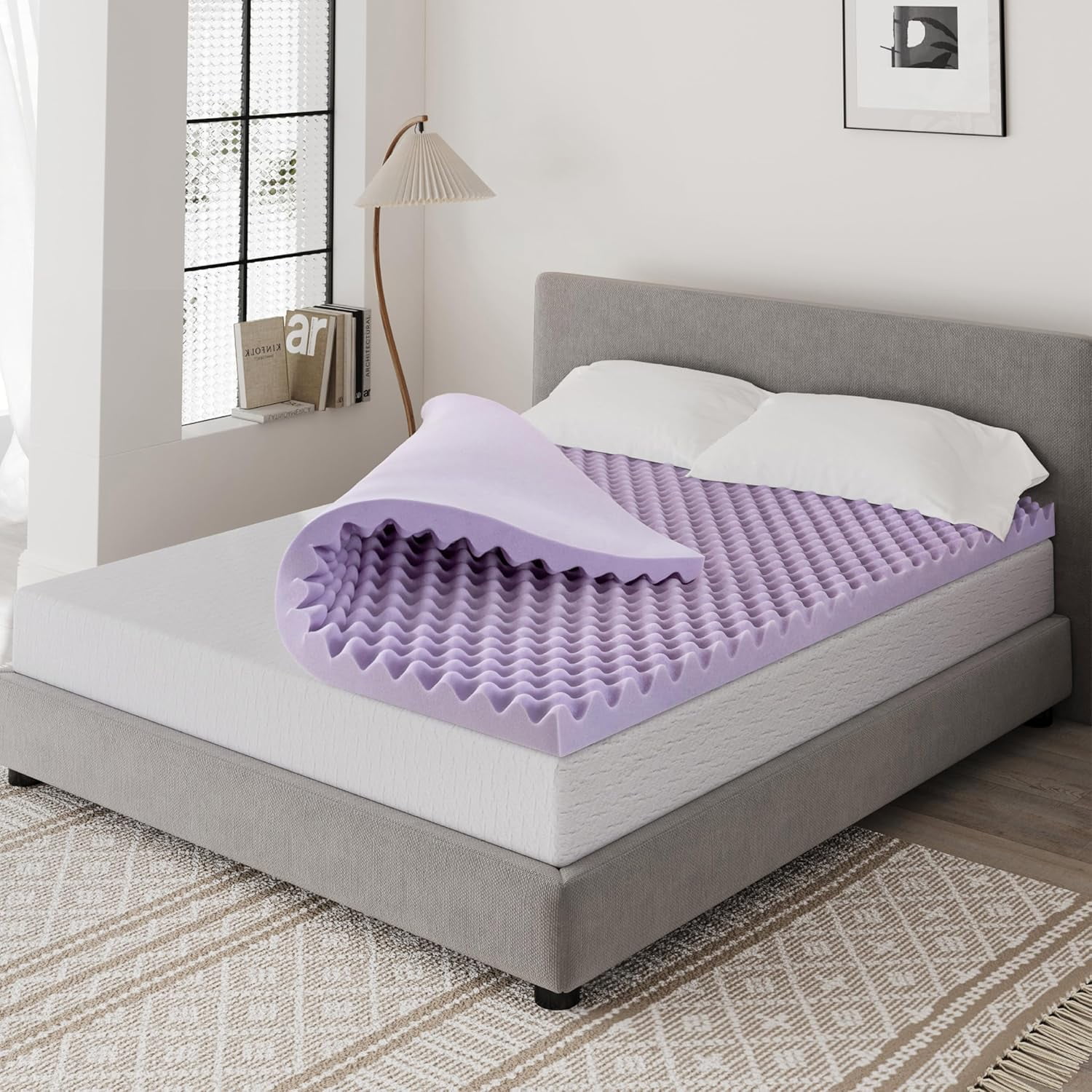 2 Inch Egg Crate Memory Foam King Mattress Topper, Soothing Lavender ...